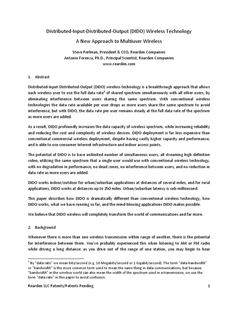 OnLive Founder Steve Perlman's DIDO White Paper | PDF | Wi Fi | High ...