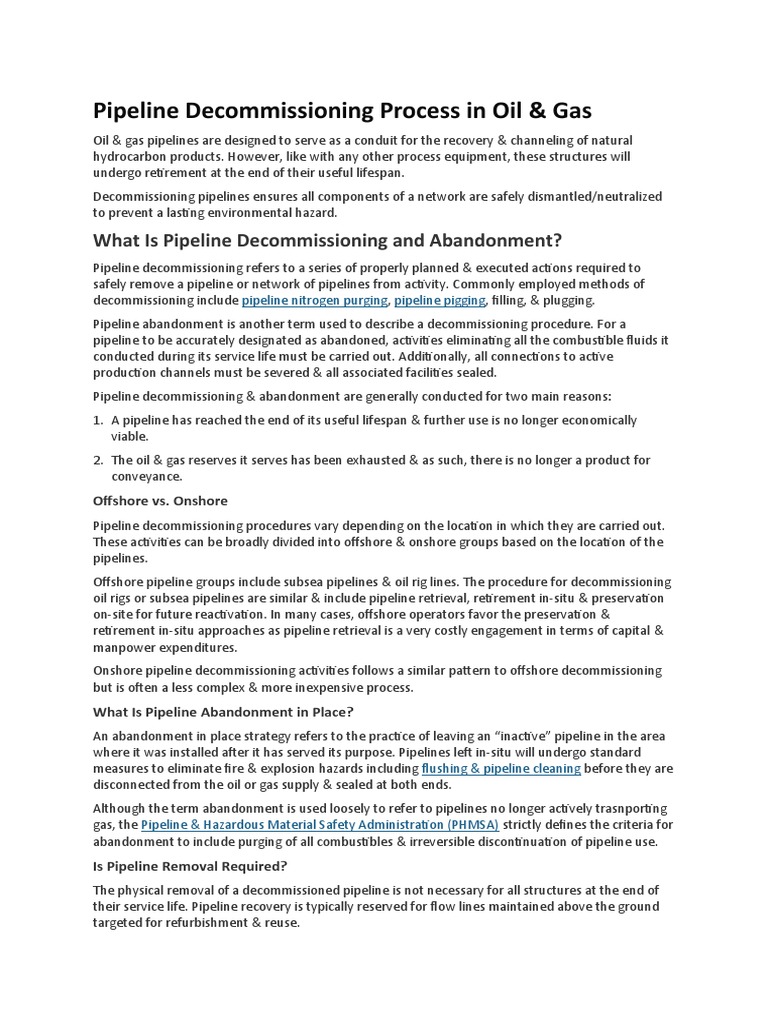 Pipeline Decom Process in Oil | PDF | Pipeline Transport | Offshore ...
