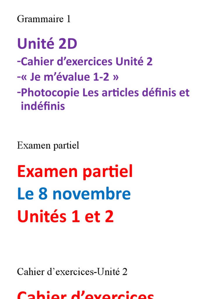 Grammaire 1 - UNITE 2D (1er Nov. 2022) | PDF