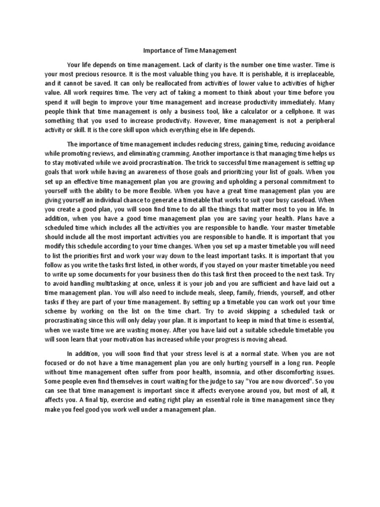 Importance of Time Management | PDF | Procrastination | Professional Skills