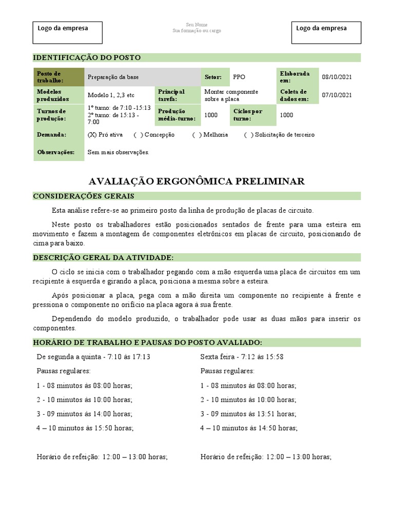 Modelo de Avaliacao Ergonomica Preliminar Aep | PDF | Tempo