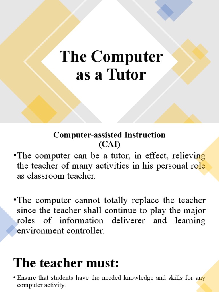 Computer as a Tutor in CAI | PDF | Teachers | Learning