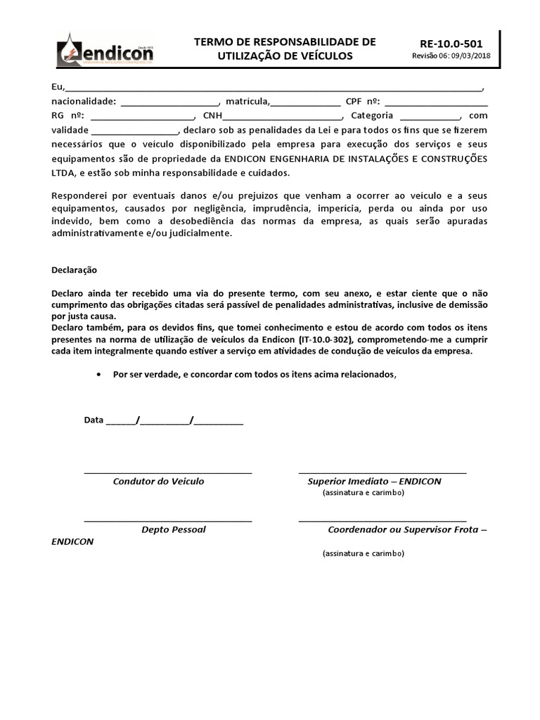 Re 10 0 501 Termo De Responsabilidade De Utilização De Veículos Rev06