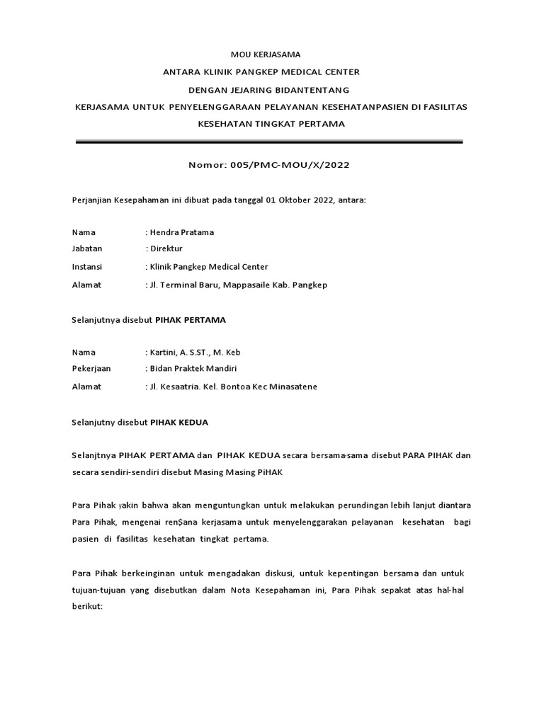 Mou PMC Dan Bidan | PDF