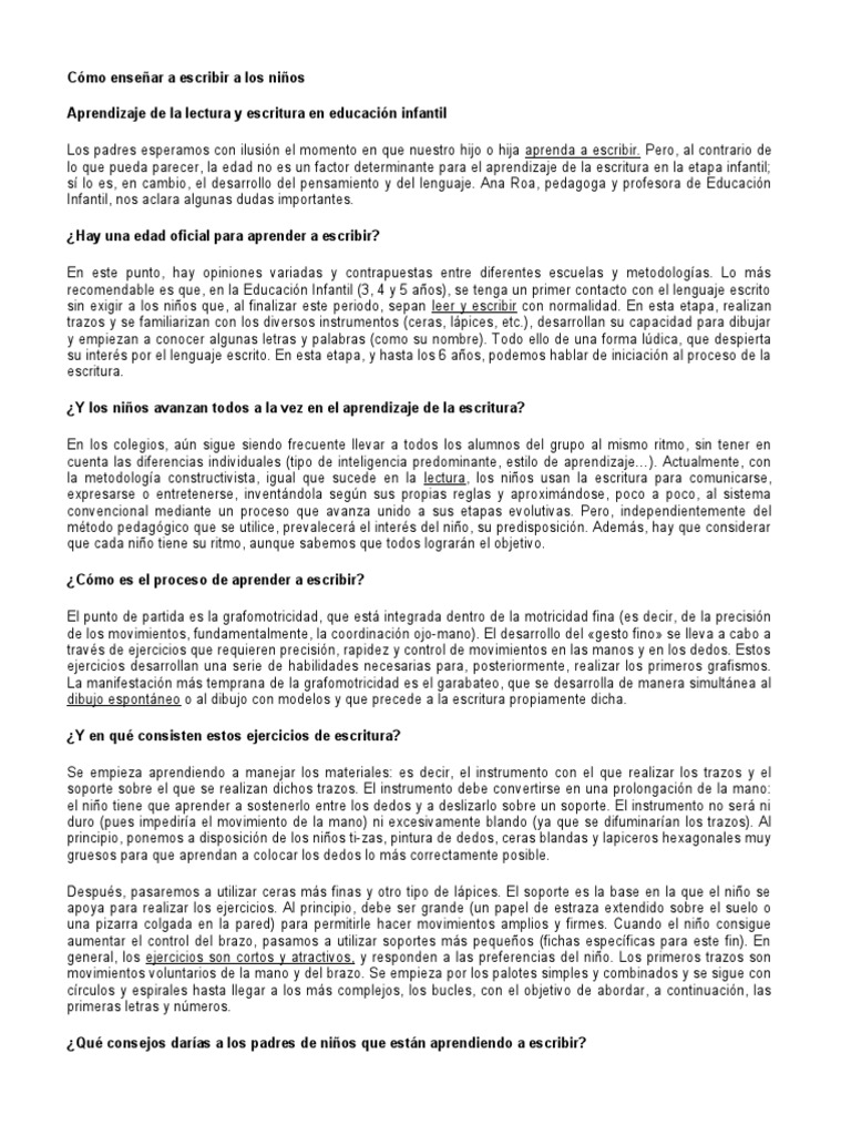 Cómo Enseñar A Escribir A Los Niños | PDF | Aprendizaje | Escritura