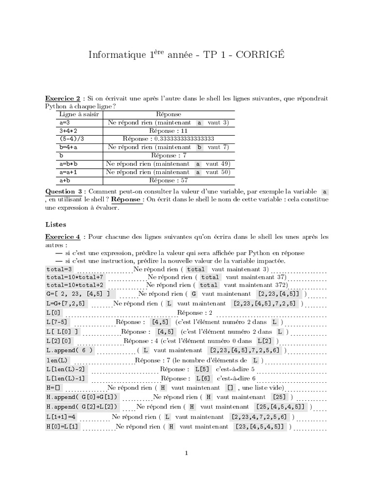 Corrige tp1 | PDF | Mathématiques
