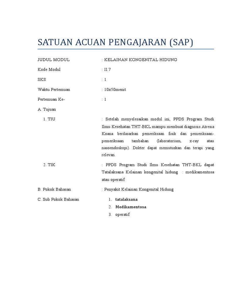 SAP II.7 Kelainan Kongenital Hidung Pertemuan 1 | PDF