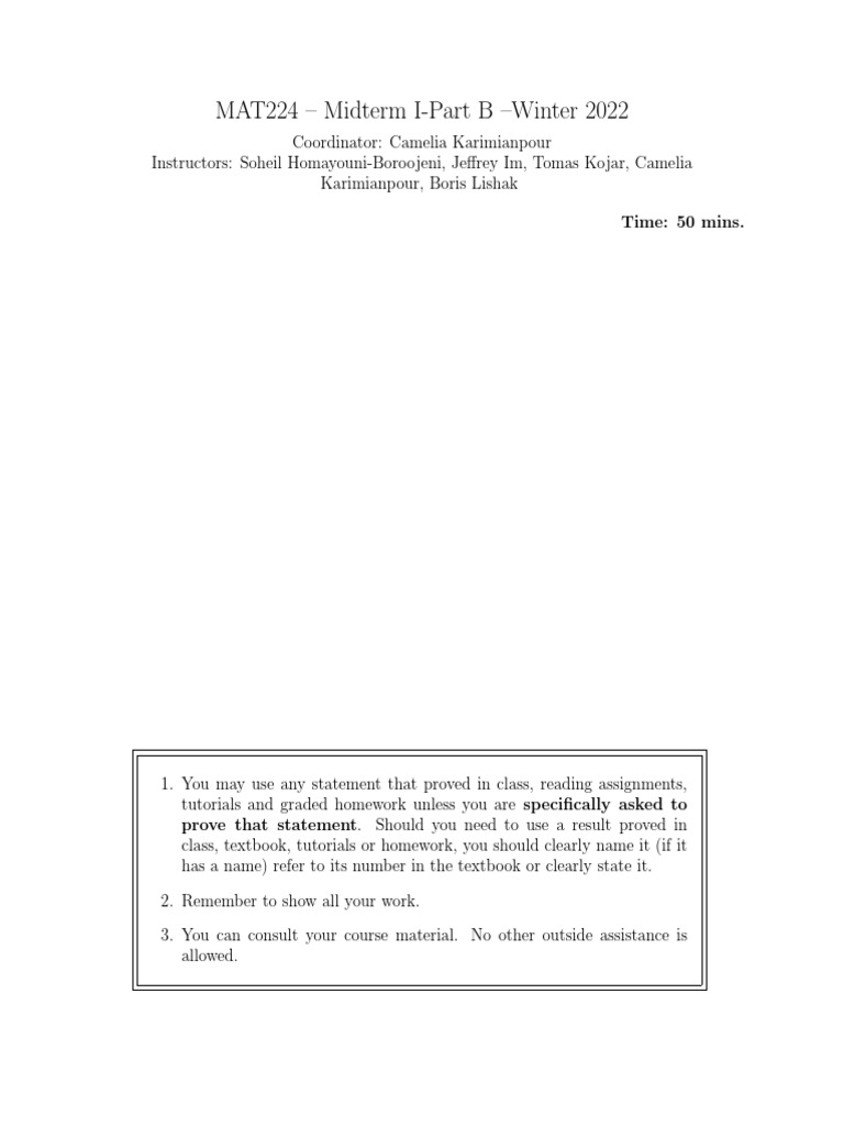 MAT224 VV2022 MidtermI PartB | PDF | Linear Map | Vector Space