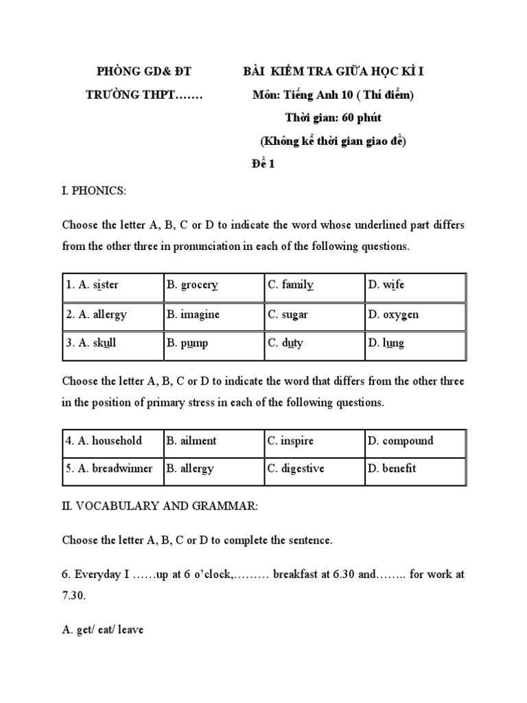 De Thi Hoc Giua Ki 1 Tieng Anh Lop 10 Ha Noi 2021 | PDF | Calorie | Reflexology