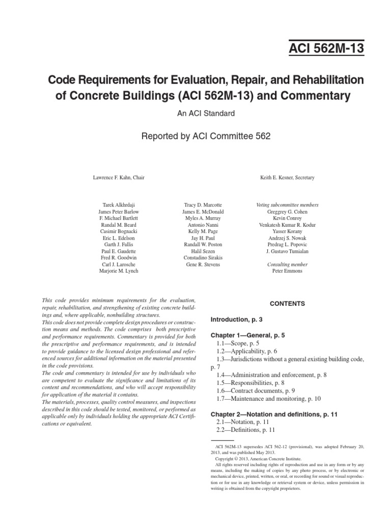 ACI 562M-13 Code For Evaluation, Repair, Rehabilitation of Concrete ...