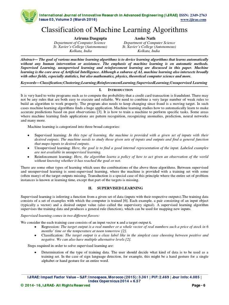 Classification Of Machine Learning Algor Pdf Behavior Modification Computer Science 