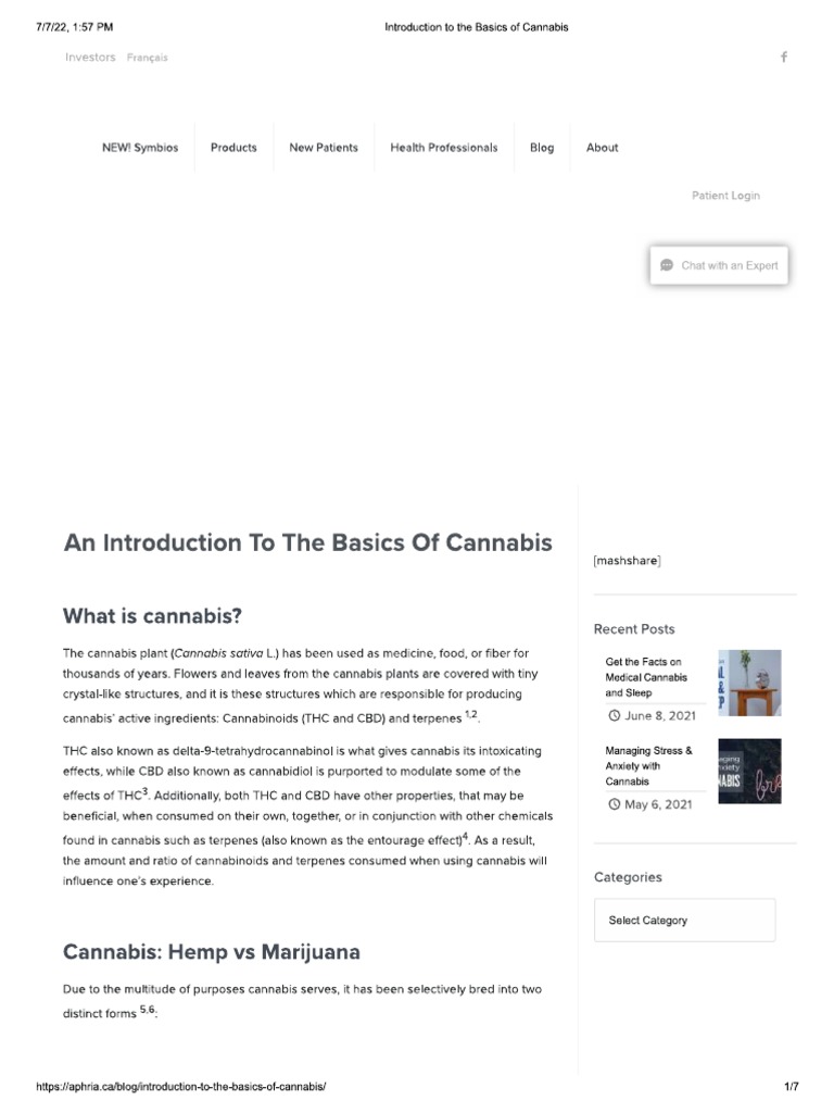 An Introduction To The Basics of Cannabis - Hemp and Marijuana Come From Cannabis Sativa | PDF
