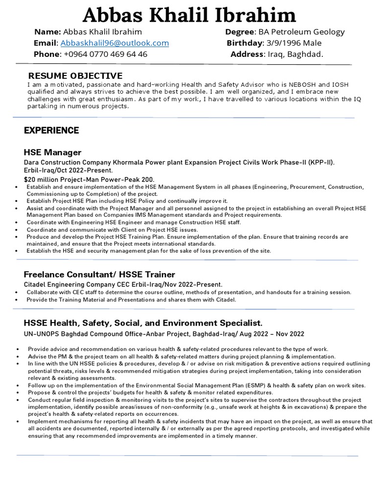 Abbas Khalil Baghdad | PDF | Occupational Safety And Health | Safety