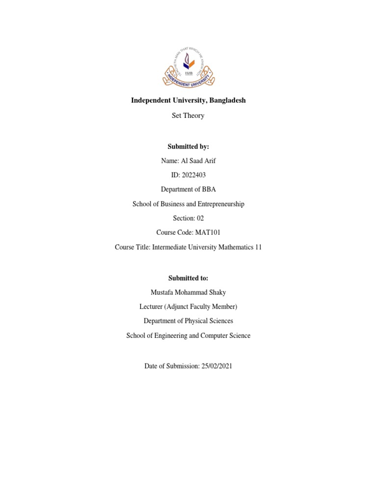 Assignment 01 Set Theory MAT101 (2) 2022403 | PDF