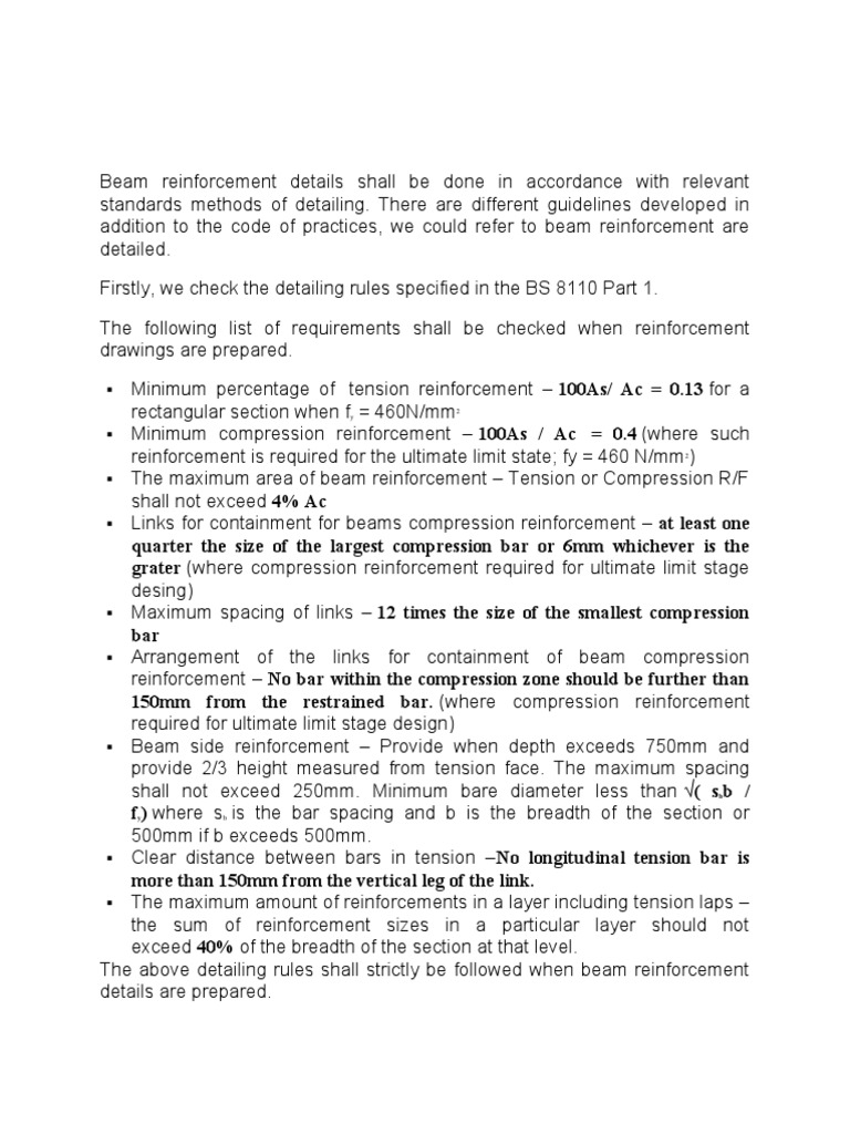 Beam Reinforcement Details Shall Be Done in Accordance With Relevant ...