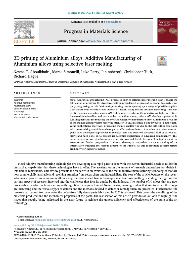 3D Printing of Aluminium Alloys Additive Manufacturing of Aluminium Alloys Using Selective Laser ...