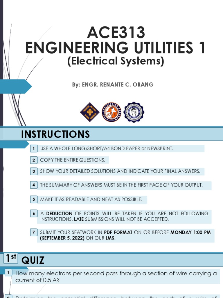 Ace313 Engineering Utilities 1 Day 3 Quiz 1 2022 2023 | PDF