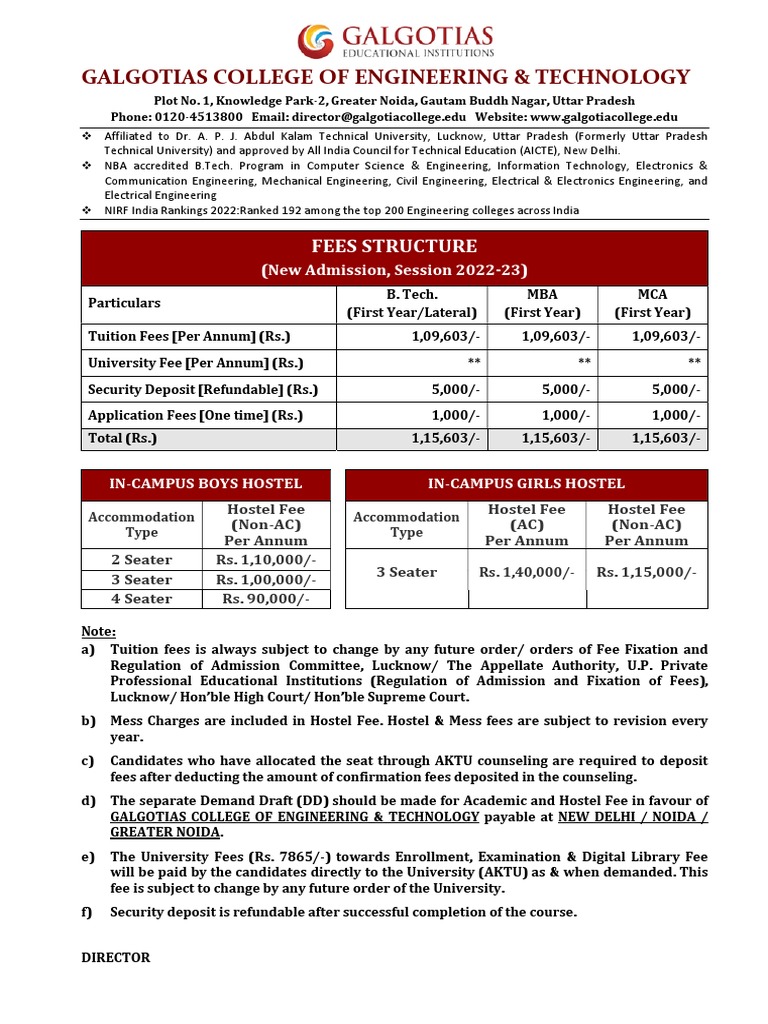 GCET Fees Structure 2022 23 | PDF