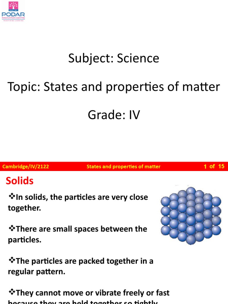 Cambridge - IV - Sci - Unit 3 - States and Properties of Matter | PDF ...