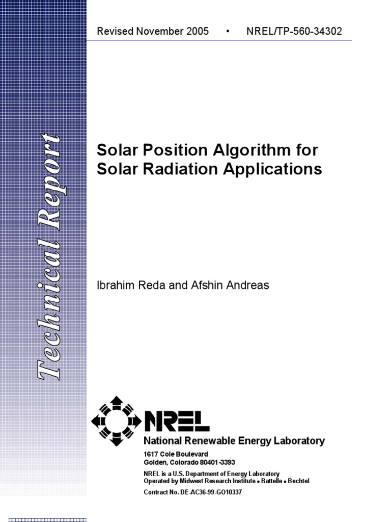 Solar Position Algorithm For Solar Radiation Applications: Revised ...