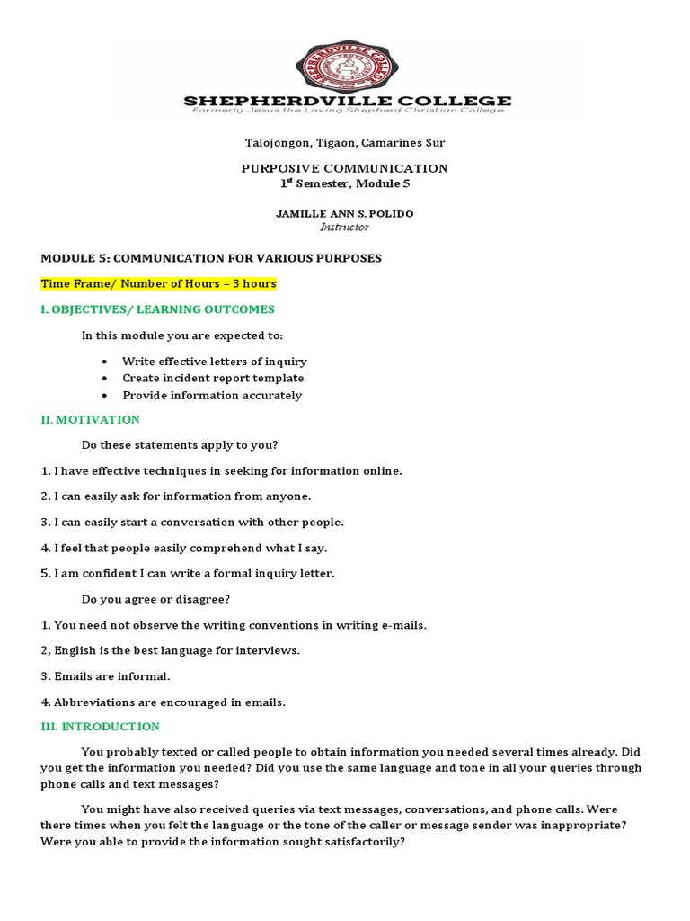 PURPOSIVE COMMUNICATION 5 | PDF | Communication | Interview