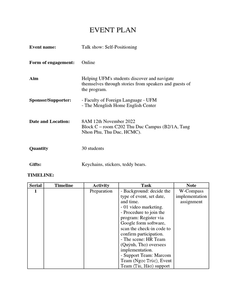 Event Plan English Vers | PDF