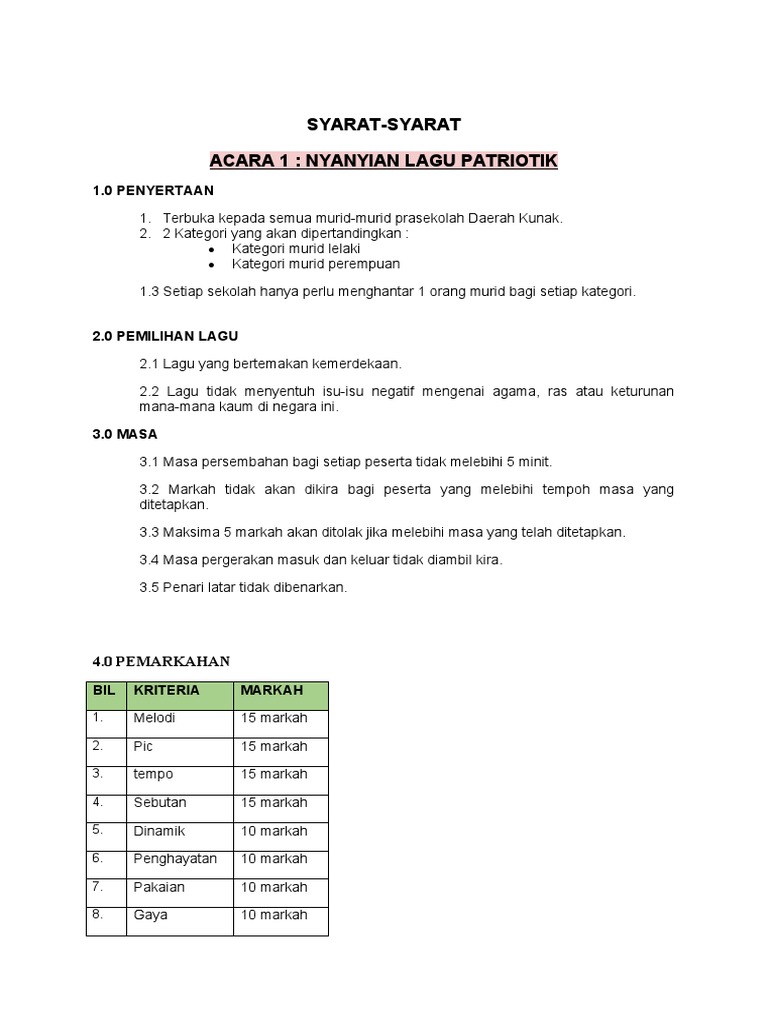 SYARAT Pertandingan Nyanyian Solo | PDF