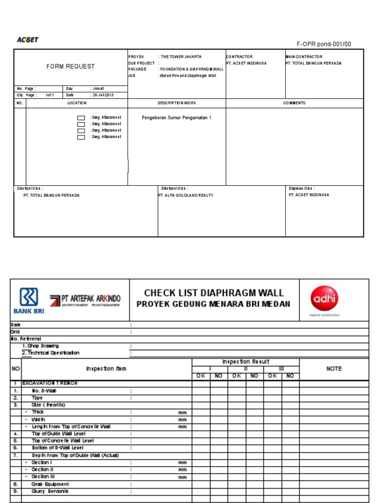 F.QC.22 Checklist Diafragma Wall | PDF | Deep Foundation | Silt