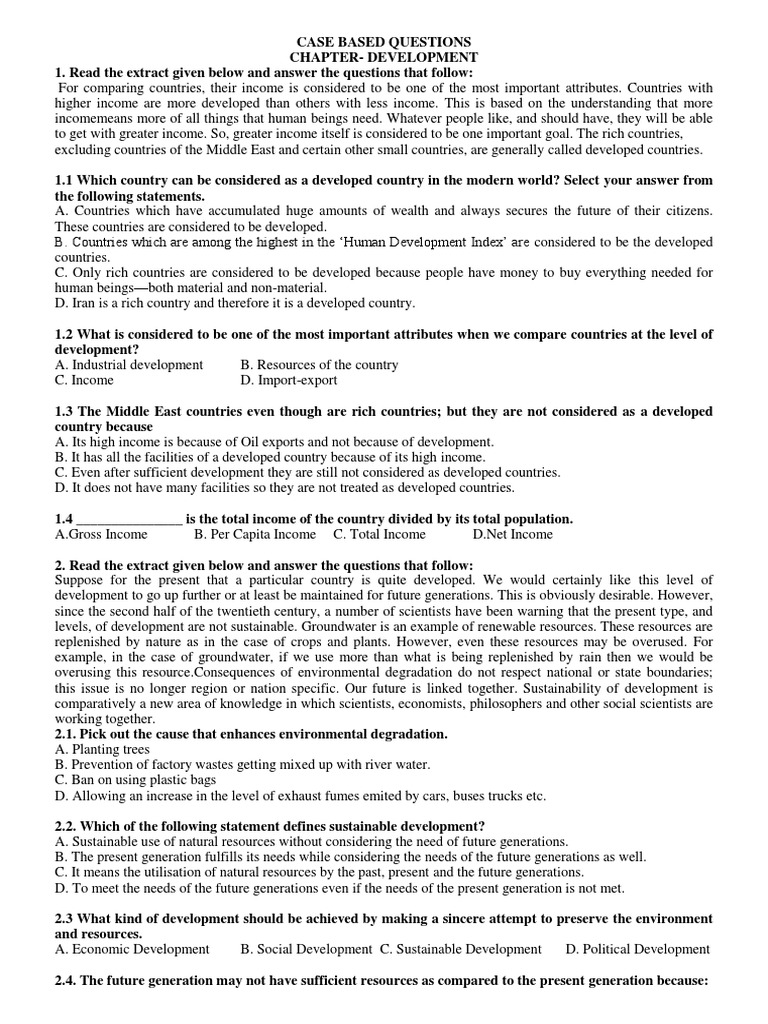 Class 10th S.ST Development and Sector of Indian Economy Worksheet ...