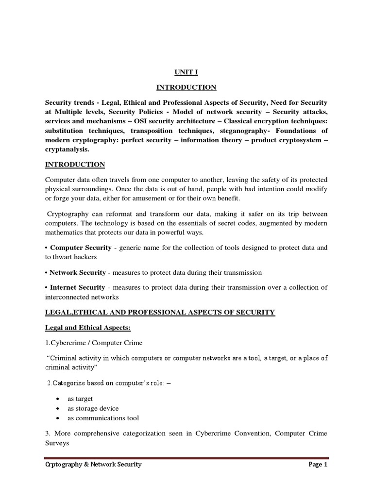 CNS - Unit 1 | PDF | Information Security | Cryptography