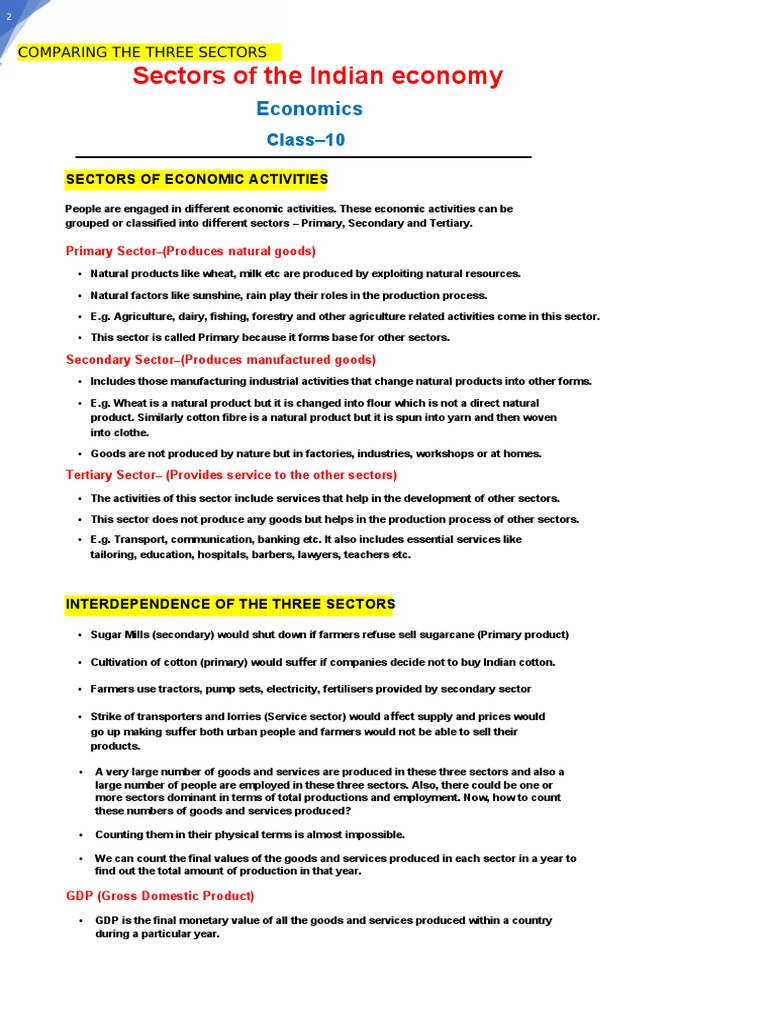 Sectors of Economy NOTES | PDF | Underemployment | Unemployment