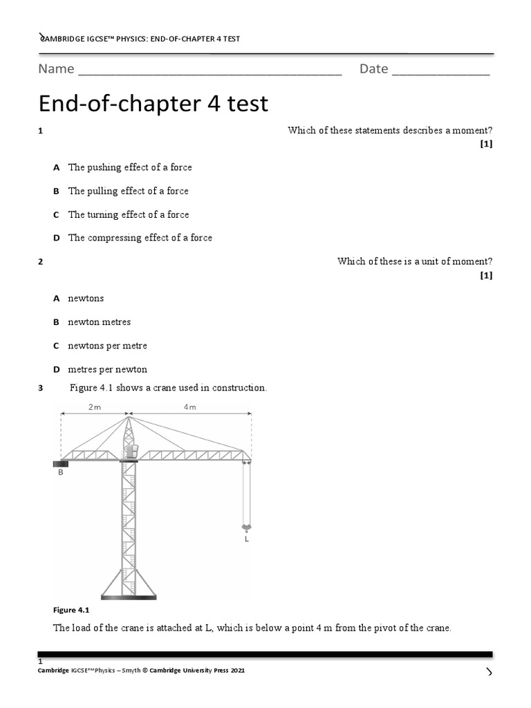 Igcse Physics 3ed TR End of Chapter Test 4 | PDF | Force | Applied And ...