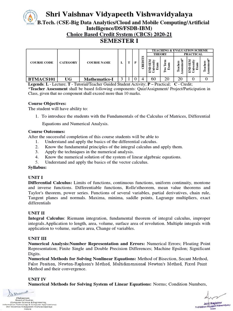Syllabus SVIIT CSE BTech - I 2020 21 - (BDA CMC AI DS FSDB IBM) 21.12. ...