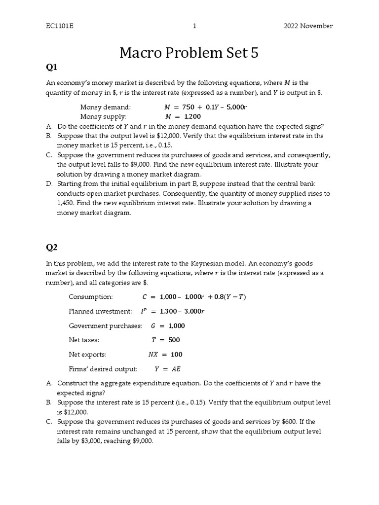 Macro Problem Set 5 | PDF | Economic Equilibrium | Macroeconomics Macro Problem Set 5 | PDF | Economic Equilibrium | Macroeconomics