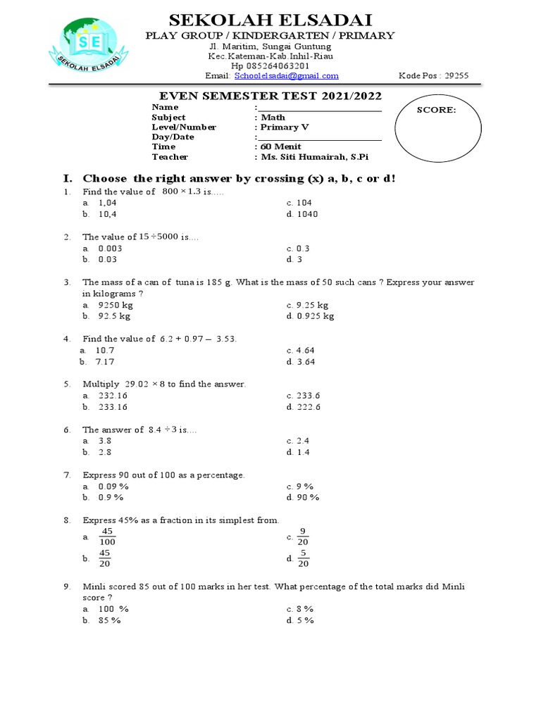 Math P5 Pas 2021-2022 | PDF | Elementary Geometry | Elementary Mathematics