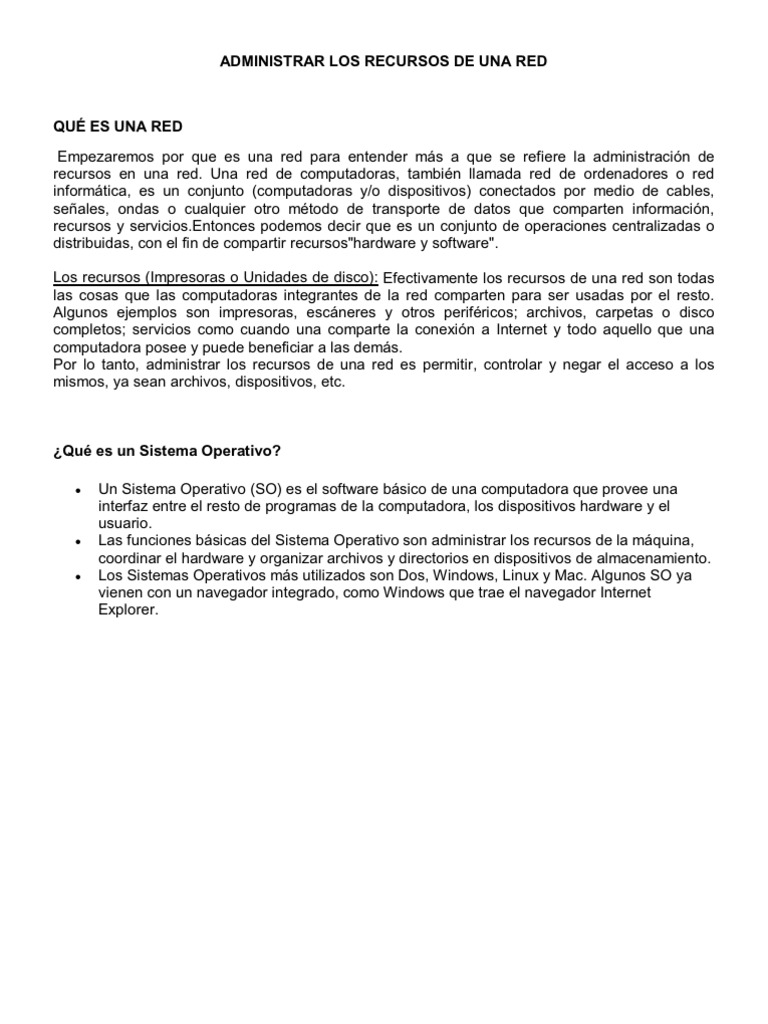 Administrar Los Recursos de Una Red | PDF | Modelo cliente-servidor | Sistema operativo