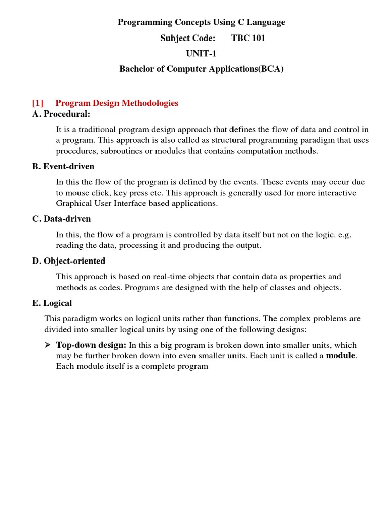 Bca C Unit 1 | PDF | Integer (Computer Science) | Data Type