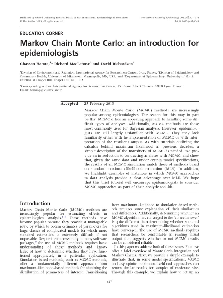 Mcmc For Epidemiologists Pdf Monte Carlo Method Bayesian Inference