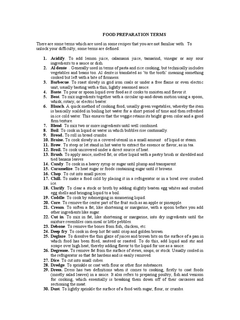 Culinary Terms Etc | PDF | Foods | Stock (Food)