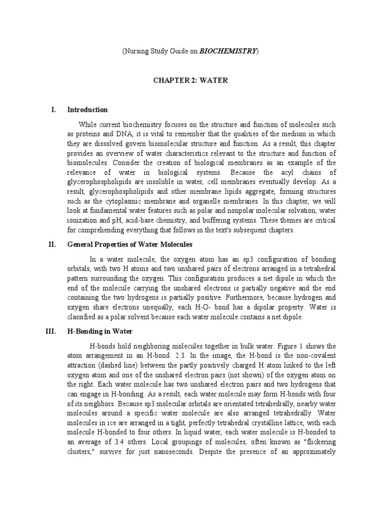 Nursing Study Guide On BIOCHEMISTRY (CHAPTER 2 WATER) | PDF | Acid Dissociation Constant ...