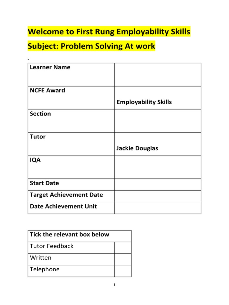 Problem Solving at Work - Workbook | PDF | Learning | Decision Making