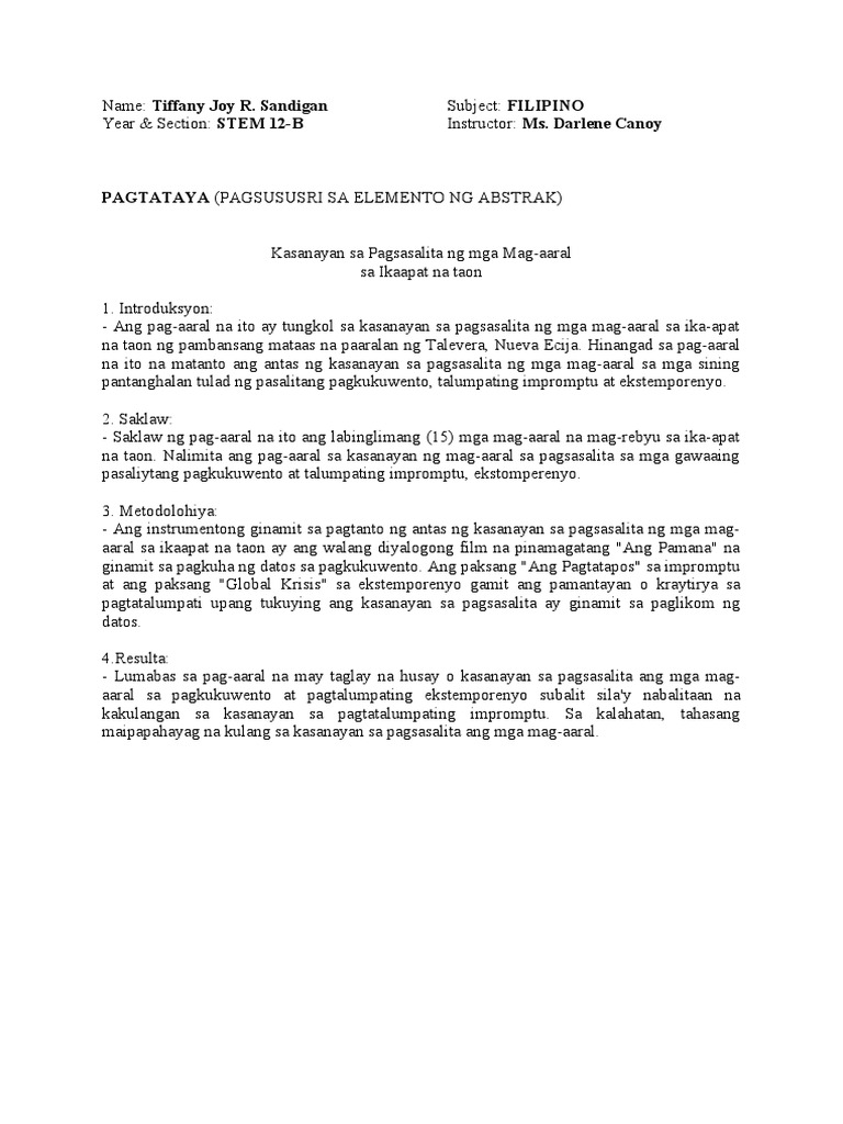 Filipino - Pagtataya | PDF