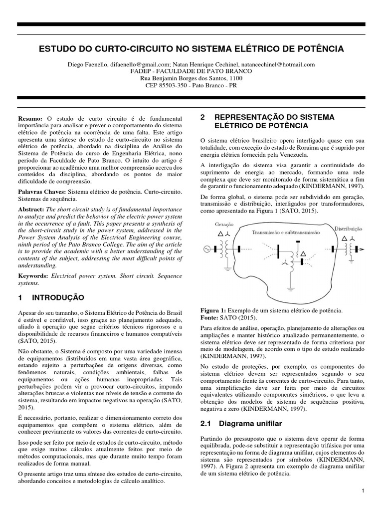 Análise do curto-circuito no sistema elétrico de potência ...