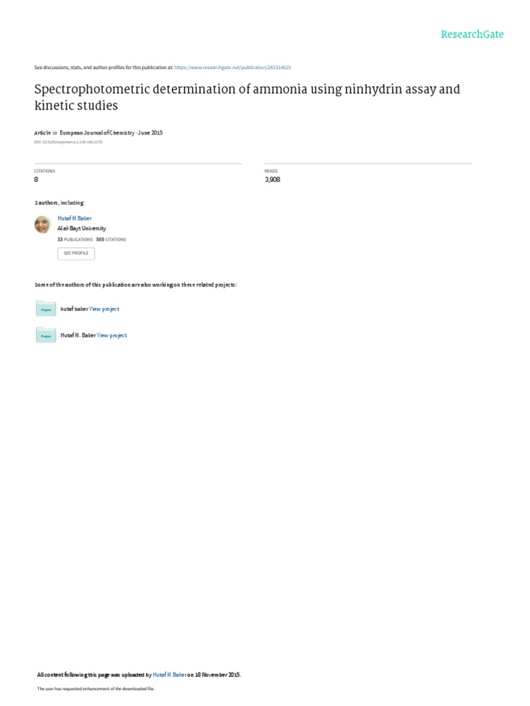 Spectrophotometric Determination of Ammonia Using | PDF | Detection Limit | Ph