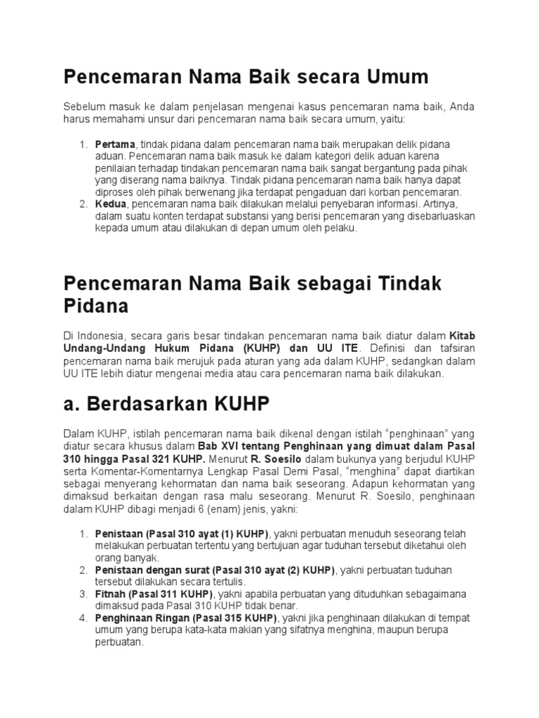Pencemaran Nama Baik | PDF