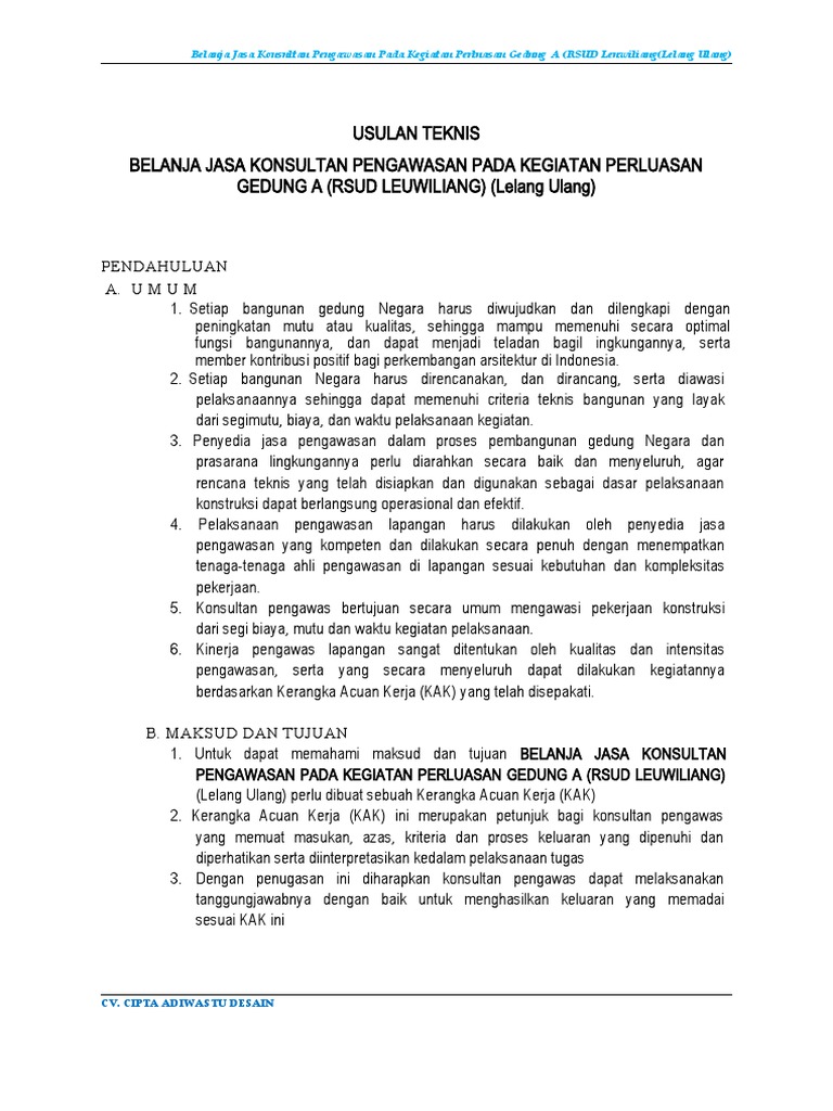 Ustek Uraian Tanggapan KAK (RSUD) | PDF | Teknologi & Rekayasa