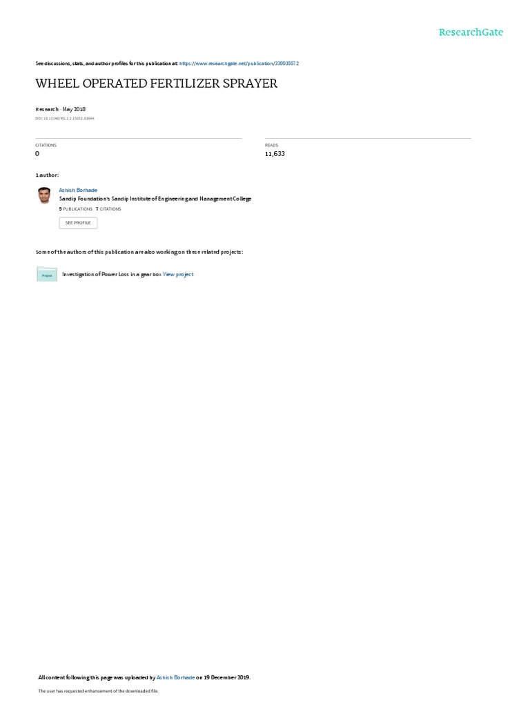 Wheel Operated Fertilizer Sprayer | PDF | Agriculture | Hand