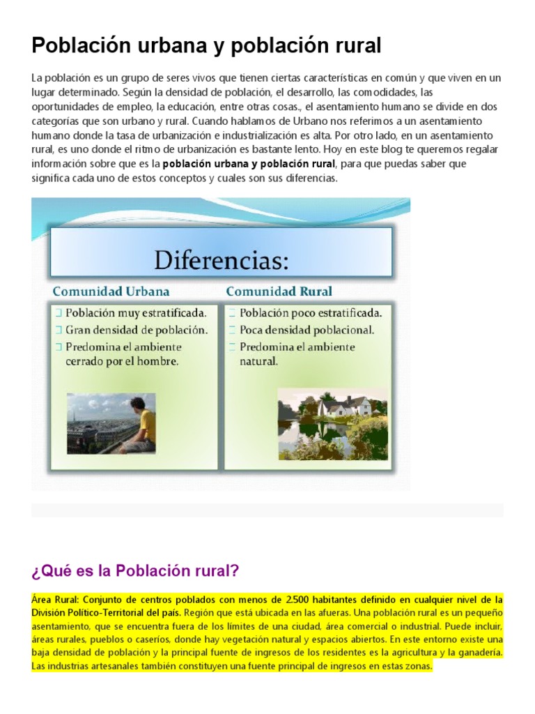 Población Urbana y Población Rural | PDF | Área rural | Ciudad