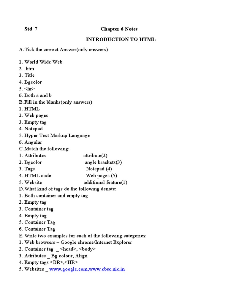 STD 7 Chapter 6 Notes | PDF | Html Element | Html