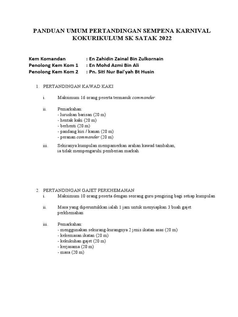 Panduan Umum Pertandingan Sempena Karnival Kokurikulum | PDF